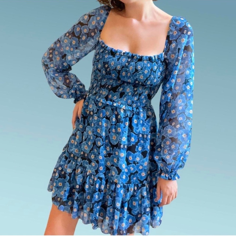 Aritzia Wilfred Tempest Mini Dress Blue Floral Boho S… - Gem